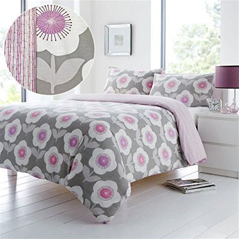 Daisy Floral Duvet Cover Contemporary Reversible Stripe Poly Cotton