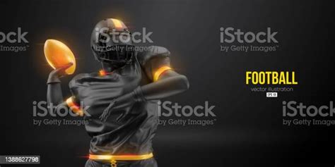 액션 고립 된 검은 배경에서 Nfl 미식 축구 선수 남자의 현실적인 실루엣 벡터 일러스트레이션 3차원 형태에 대한 스톡 벡터