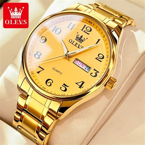 OLEVS Watch For Men Quartz Original Waterproof Gold Sliver Calendar Digital Face Mens Watches