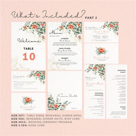 Peach Floral Wedding Invitation Template Set Wedding Etsy