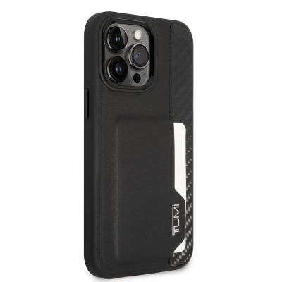 Apple iPhone 14 Pro Max Kılıf TUMI Deri Ve Hakiki Alüminyum Kartlıklı Dizayn Kapak iPhone 14 Pro