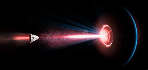 Nave Espacial UFO Feixe Do Trator O M Dulo Espacial Golpeou Por Um Raio Laser Raia De Luz Raio