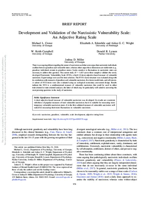 Pdf Development And Validation Of The Narcissistic Vulnerability