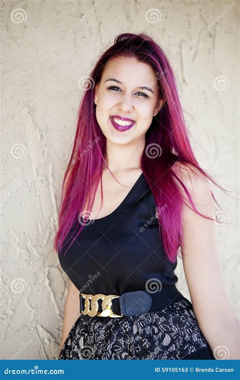 Woman With Magenta Hair Stock Image Image Of Smile Caucasian 59105163