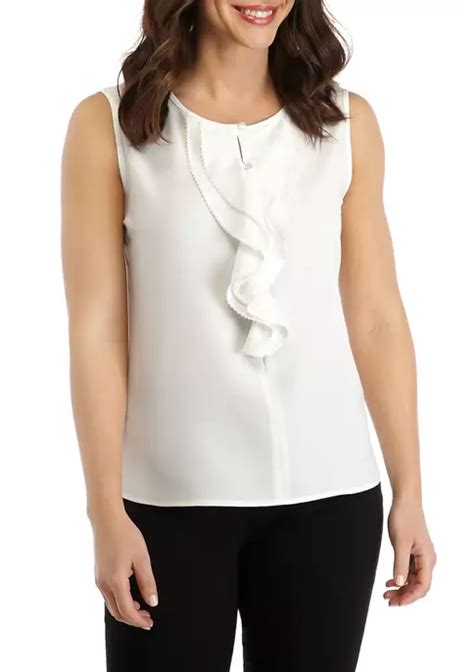Kasper Womens Sleeveless Ruffle Blouse Belk