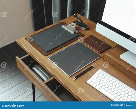Mock Up Of Generic Design Computer Screen And Workspace 3D Rend Stock