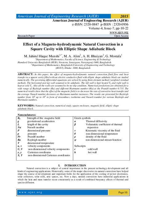Pdf Magnetohydrodynamic Free Convection In A Square Cavity With