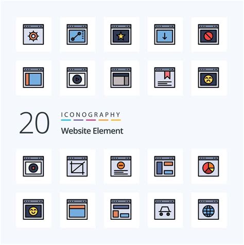 20 Website Element Line Filled Color Icon Pack Like Business Webpage Web Internet Website