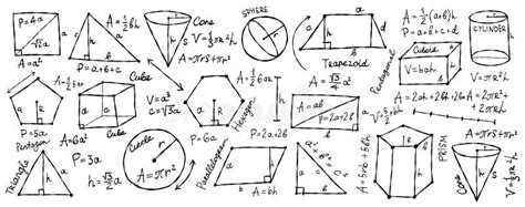Mathematics And Geometry Figures And Formulas On White Background