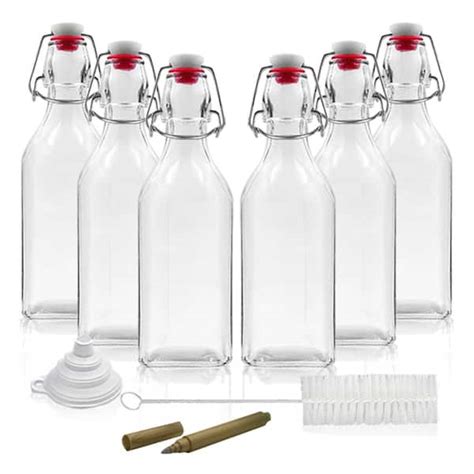 Nevlers 6 Pack 85 Oz Square Glass Bottles With Swing Top Stoppers