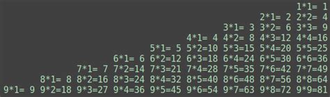 python for循环九九乘法表 利用python中的for循环和while循环，打印各种方向的九九乘法表。 csdn博客