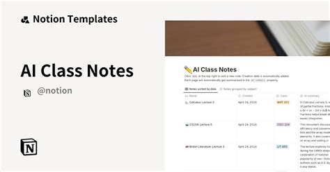 ai class notes template by notion notion marketplace