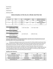 Determination of Ka of Weak Acids lab - Clare A. Coddington Lab Report ...
