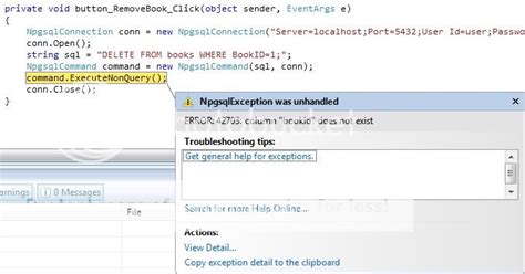 Postgresql How To Delete A Row In A Table In Npgsql Stack Overflow
