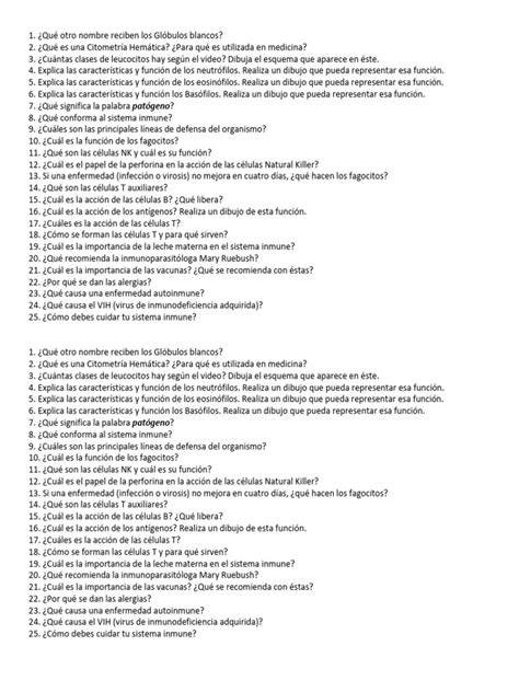 Cuestionario Sistema Inmune Pdf Sistema Inmune Leucocito
