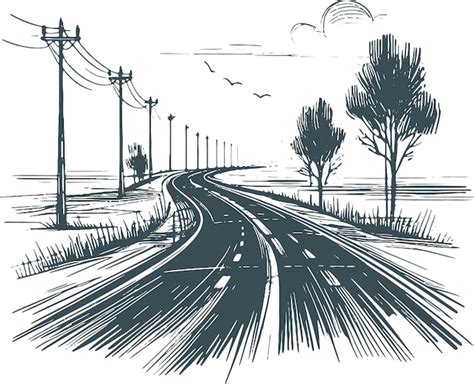 Premium Vector Telegraph Poles Standing Along The Road Stretching To