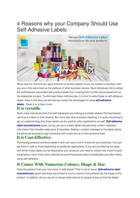 PPT 4 Reasons Why Your Company Should Use Self Adhesive Labels