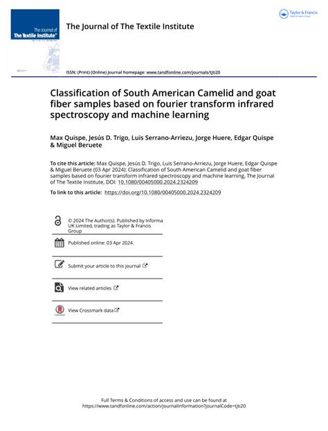 Pdf Classification Of South American Camelid And Goat Fiber Samples Based On Fourier Transform