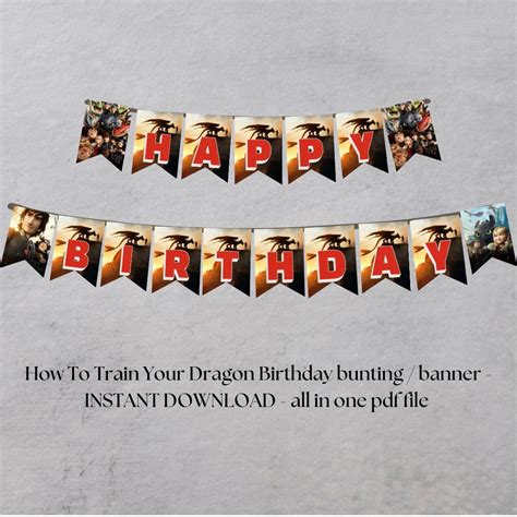 Httyd Birthday Banner Dragon Party Bunting Printable Pdf Etsy