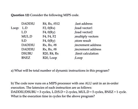 Question 12 Consider The Following MIPS Code DADDIU Chegg Com
