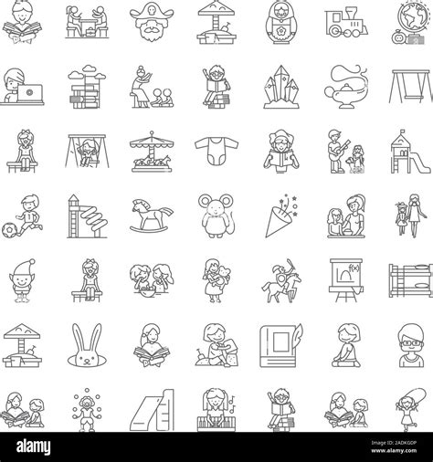 Kindergarten Class Line Icons Signs Symbols Vector Linear Illustration Set Stock Vector Image