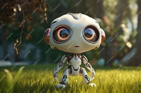 Lindo Cyborg De Dibujos Animados Con Ojos Muy Grandes Y Una Mirada