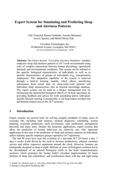 Pdf Expert System For Simulating And Predicting Sleep And Alertness