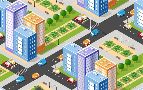 Isometric 3d Illustration City Urban Area With A Lot Of Houses And