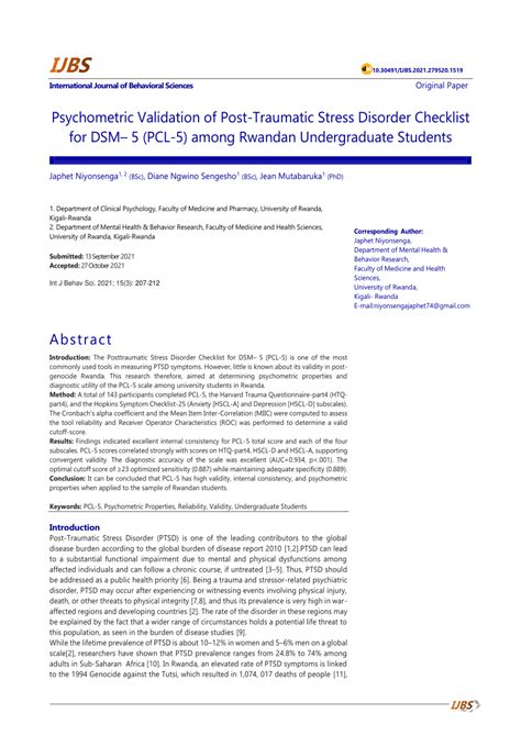 Pdf Psychometric Validation Of Post Traumatic Stress Disorder