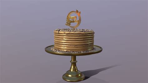 Elegant Golden Birthday Cake D Model TurboSquid