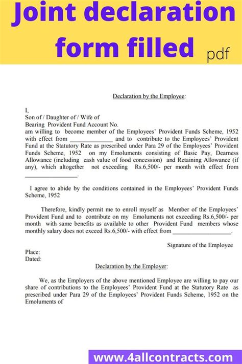Joint Declaration Form Sample PDF Download