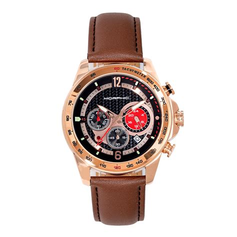Morphic M88 Series Chronograph Leather Band Watch Wdate Brownrose