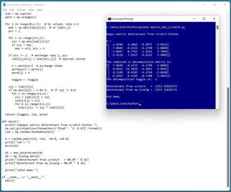 Matrix Determinant From Scratch Using Python James D Mccaffrey