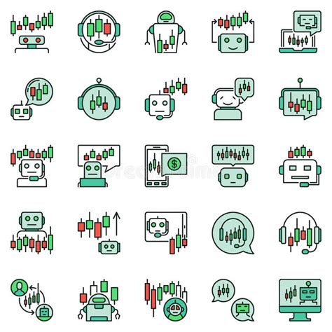 Crypto Trading Bots Colored Vector Icons Set Automated Trading Robots Concept Symbols Stock