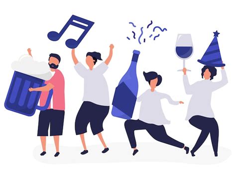 Free Vector Friends Partying And Drinking Different Beverages