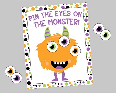 Pin The Eyes On The Monster Printable Halloween Party Game Monster