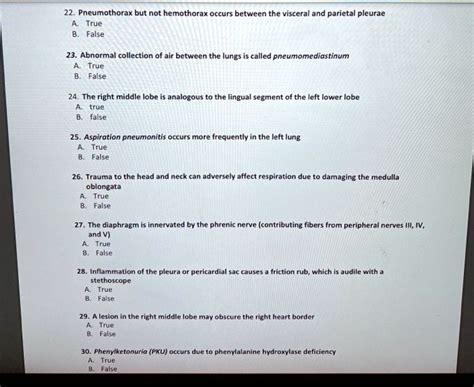 Solved 22 Pneumothorax But Not Hemothorax Occurs Between The Visceral And Parietal Pleurae A