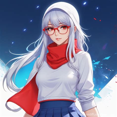Red Haired Female Character In Blue Skirt And White Balaclava Stable
