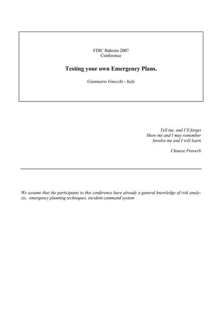 Testing Your Own Emergency Plans Pdf Financial Planning Personal
