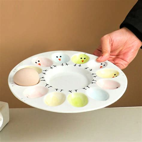 Ceramic Deviled Egg Platter 12 Holes Round Deviled Egg Plates With