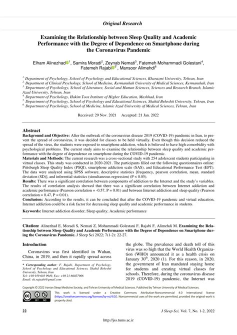 Pdf Examining The Relationship Between Sleep Quality And Academic