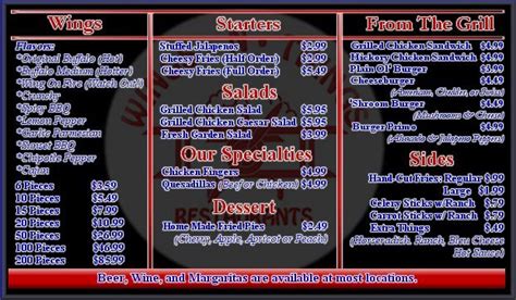 Wings N Things Menu Page