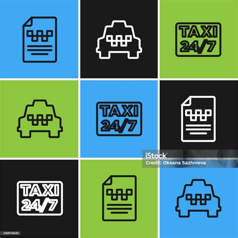 タクシーの運転免許証タクシーと車のアイコンが付いた場所を設定しますベクトル アイコンのベクターアート素材や画像を多数ご用意 アイコン