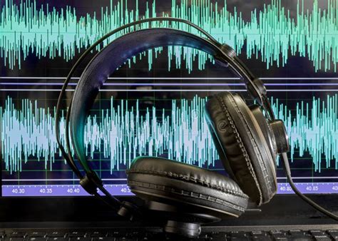 headphones and monitor with recording stock image image of software