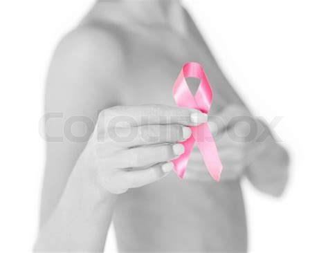 Hand Holding Pink Breast Cancer Awareness Ribbon Stock Image Colourbox