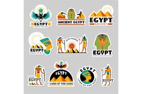 Egypt Labels Pyramid Sphinx Ancient Travel Symbols Statue I