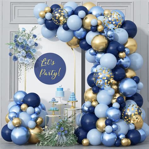Blue Gold Balloons Garland Arch Kit Navy Blue Light Blue