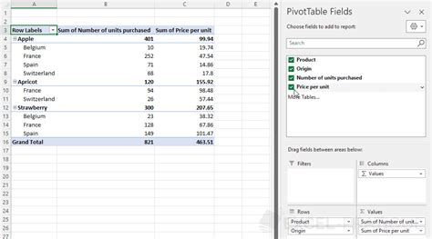 Excel Training Pivot Table