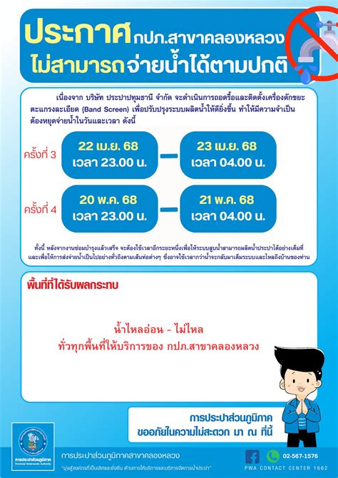 📣📣แจ้งประชาสัมพันธ์หยุดจ่ การประปาส่วนภูมิภาคสาขาคลองหลวง Facebook
