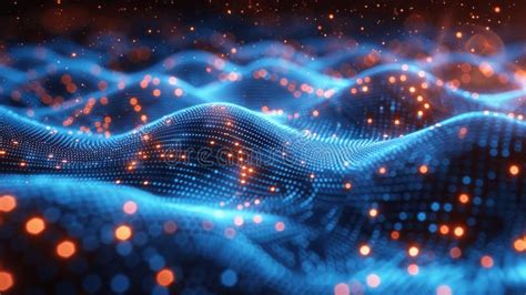 Abstract Digital Background With Blue And Orange Dots On Wavy Lines For